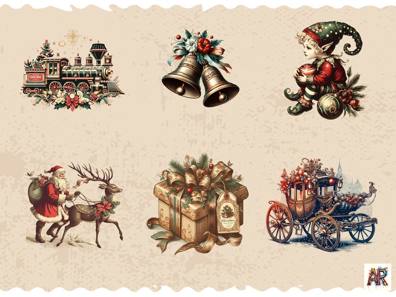 57 Retro Vintage Christmas Clipart Bundle, Vintage Christmas PNG, Retro ...