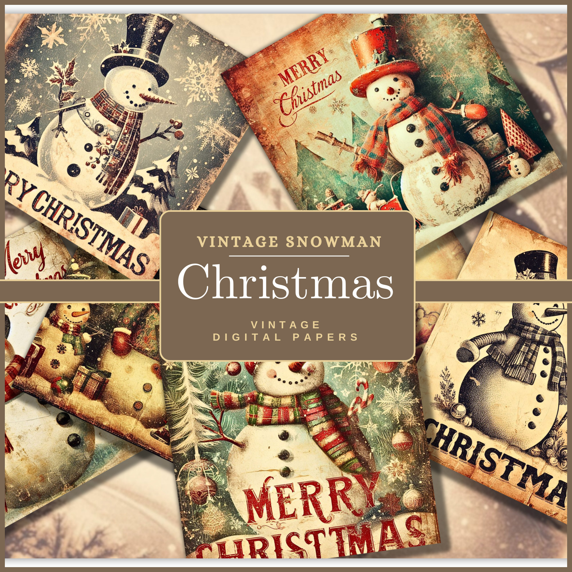 Vintage Christmas Ephemera Papers, Vintage Christmas Digital Paper ...