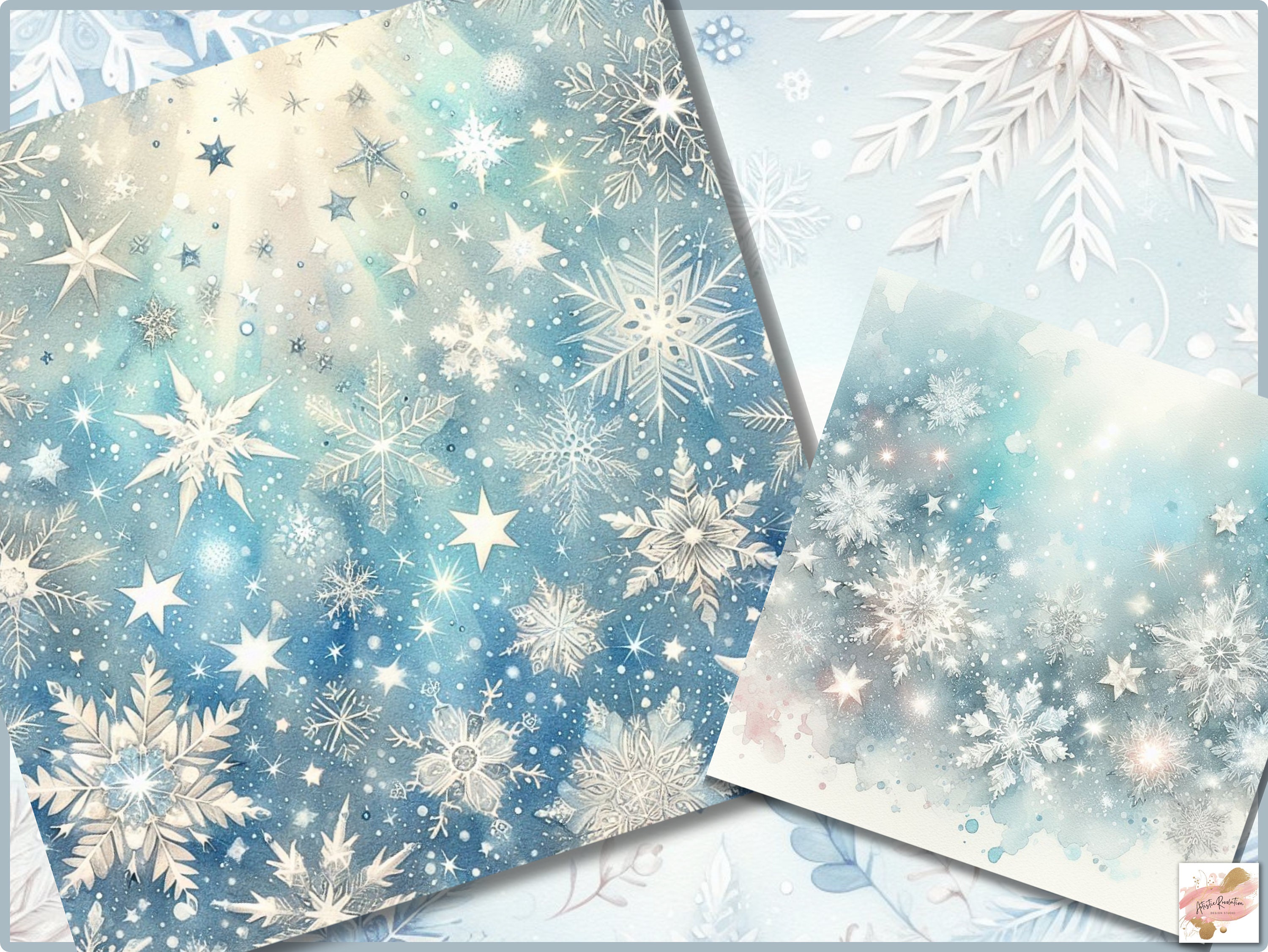 51 Winter Snowflakes Digital Papers Watercolor Snowflake Backgrounds ...