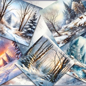 Winter Scene Backgrounds Watercolor Winter Woodland Landscapes Winter ...