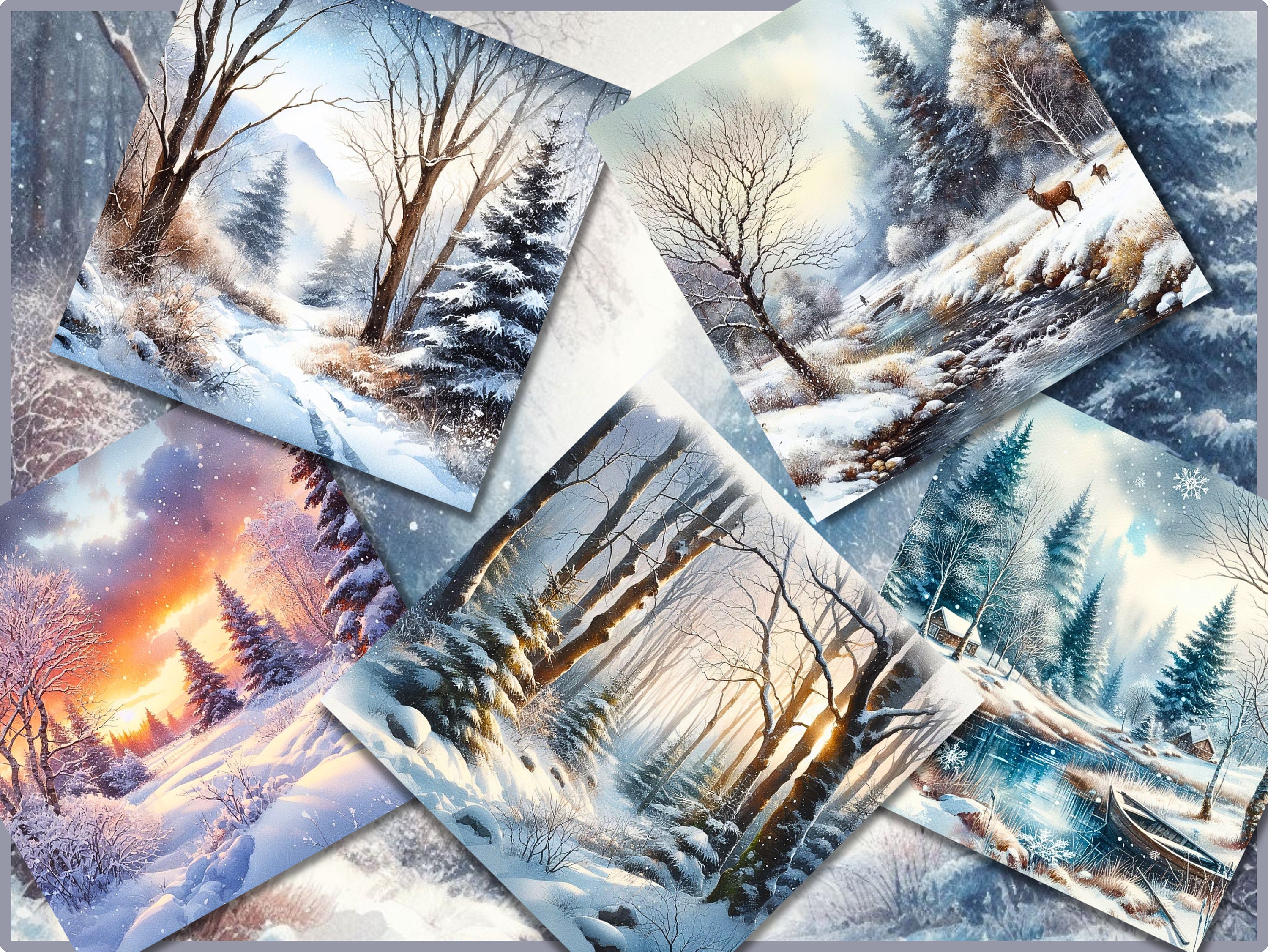 Winter Scene Backgrounds Watercolor Winter Woodland Landscapes Winter ...