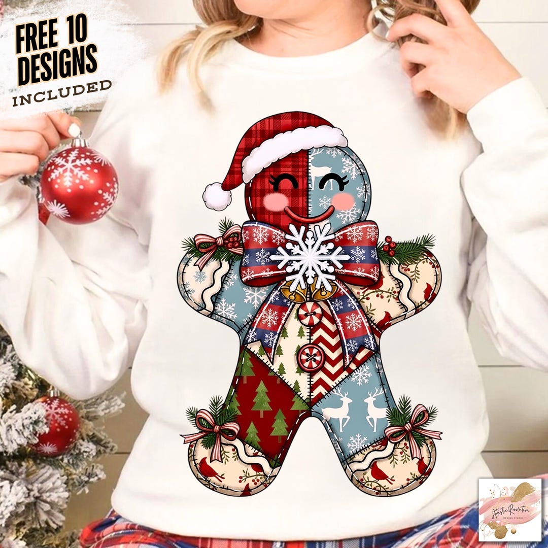 Patchwork Gingerbread Man Png, Patchwork Christmas Png Preppy Christmas ...