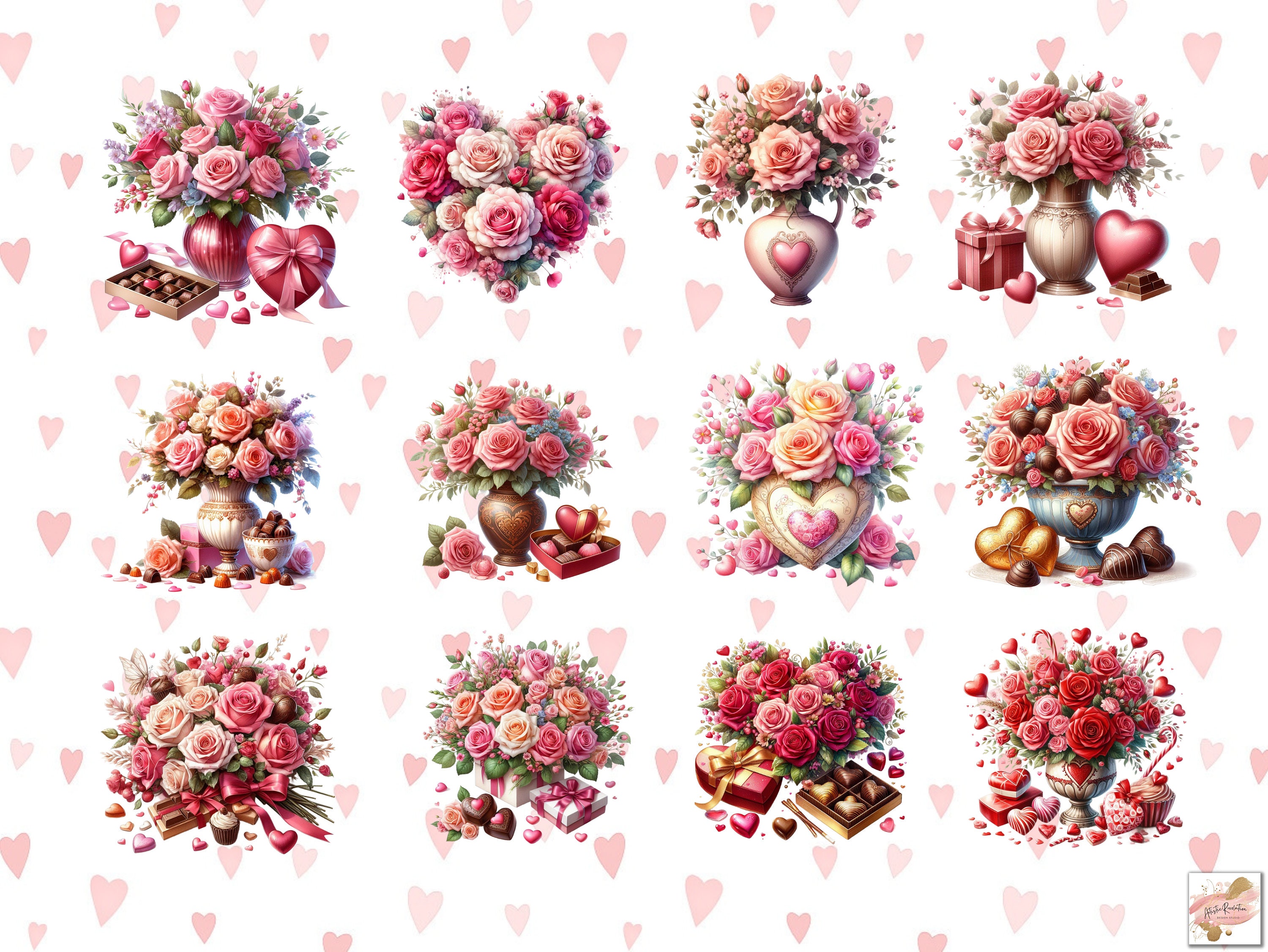 55 Valentine Rose Bouquets Clipart Bundle, Rose PNG Bundle, Floral Rose ...