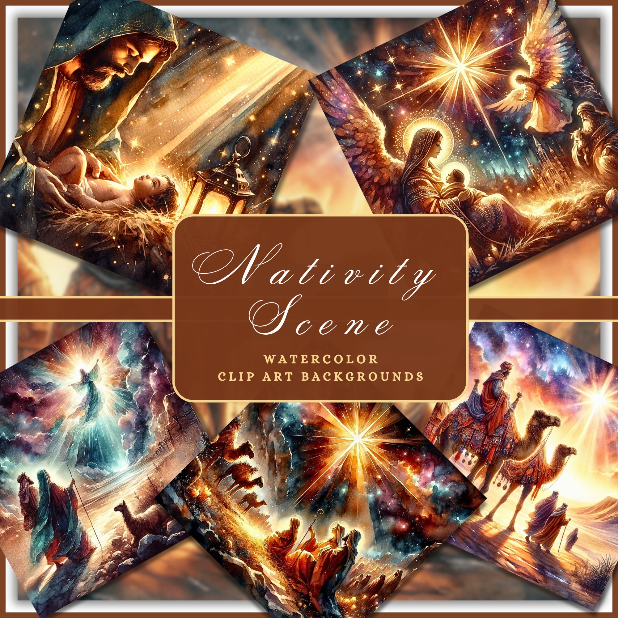 Watercolor Nativity Scene Clipart Backgrounds, Christmas Nativity Scene ...