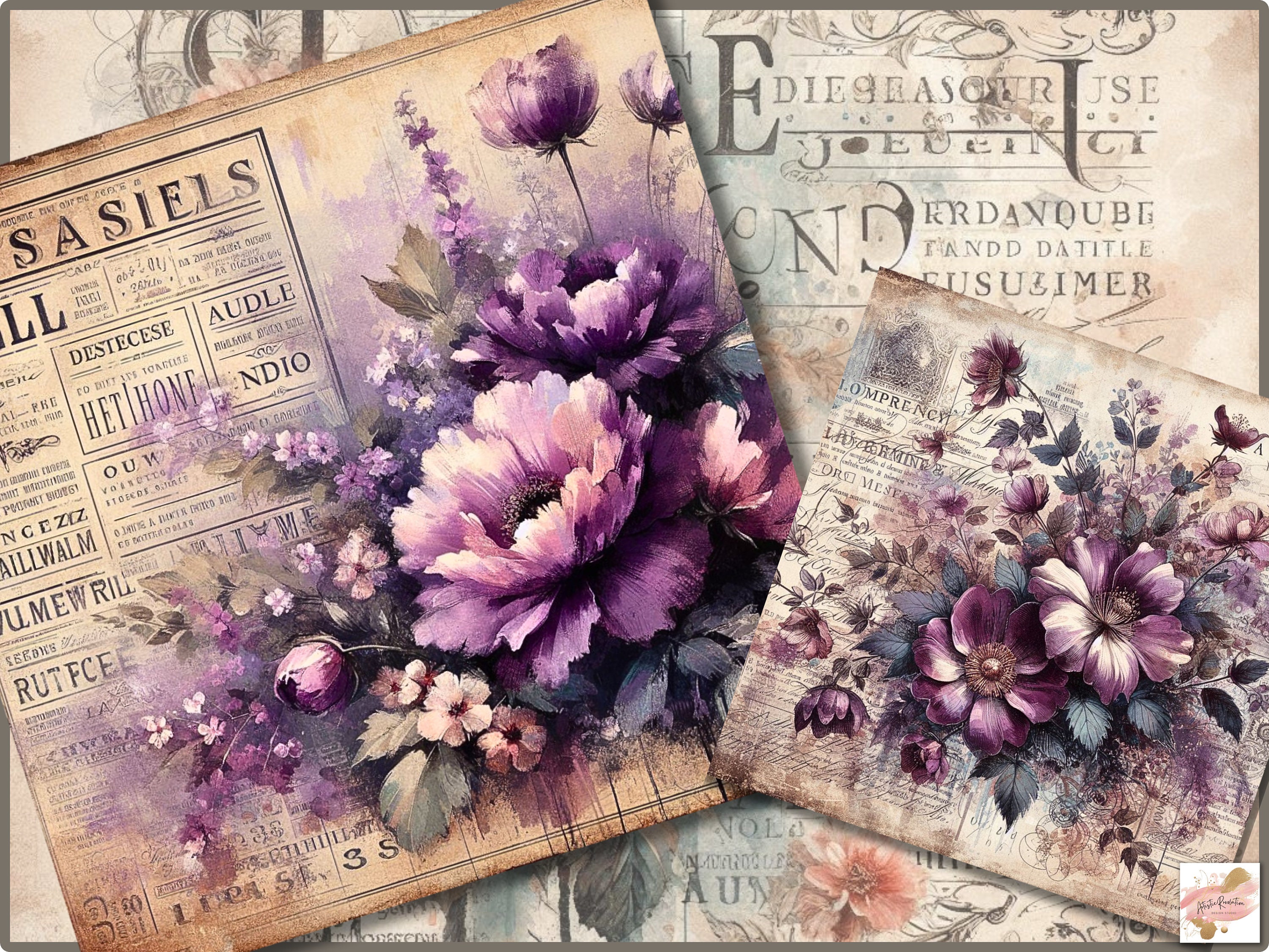 Vintage Floral Junk Journal Papers, Printable Shabby Pages Floral Junk ...