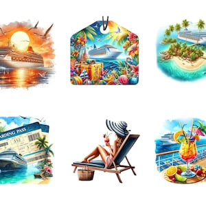 Watercolor Nautical Clipart, 26 PNG, Summer Cruise Clipart, Cruise Ship ...