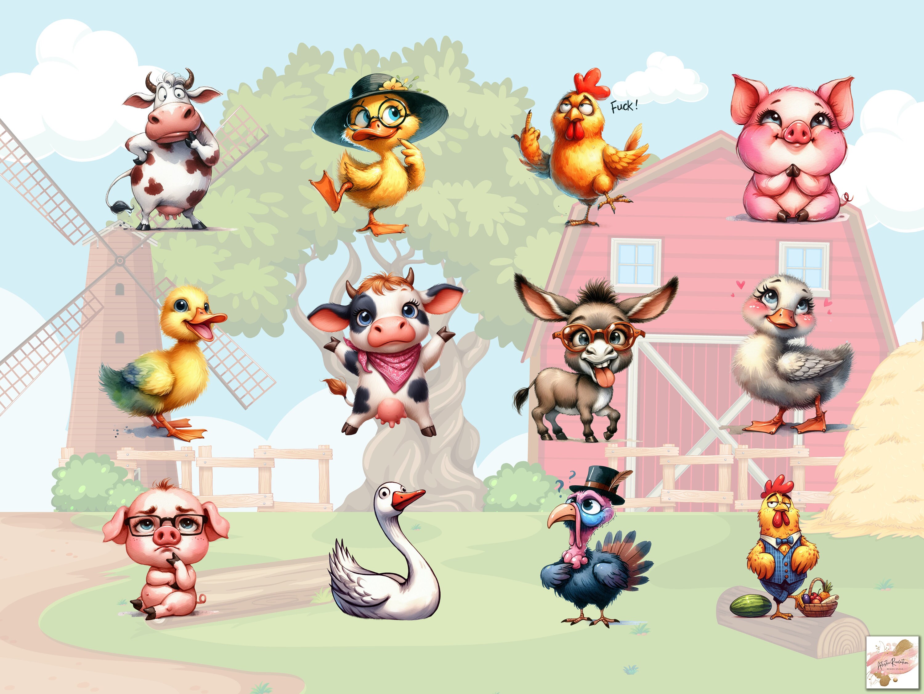70 Cute & Funny Farm Animals Clipart Bundle, Cute Baby Farm Animals Png ...