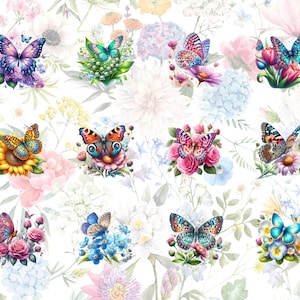 Watercolor Spring Flowers & Butterflies Clipart Bundle, Floral ...