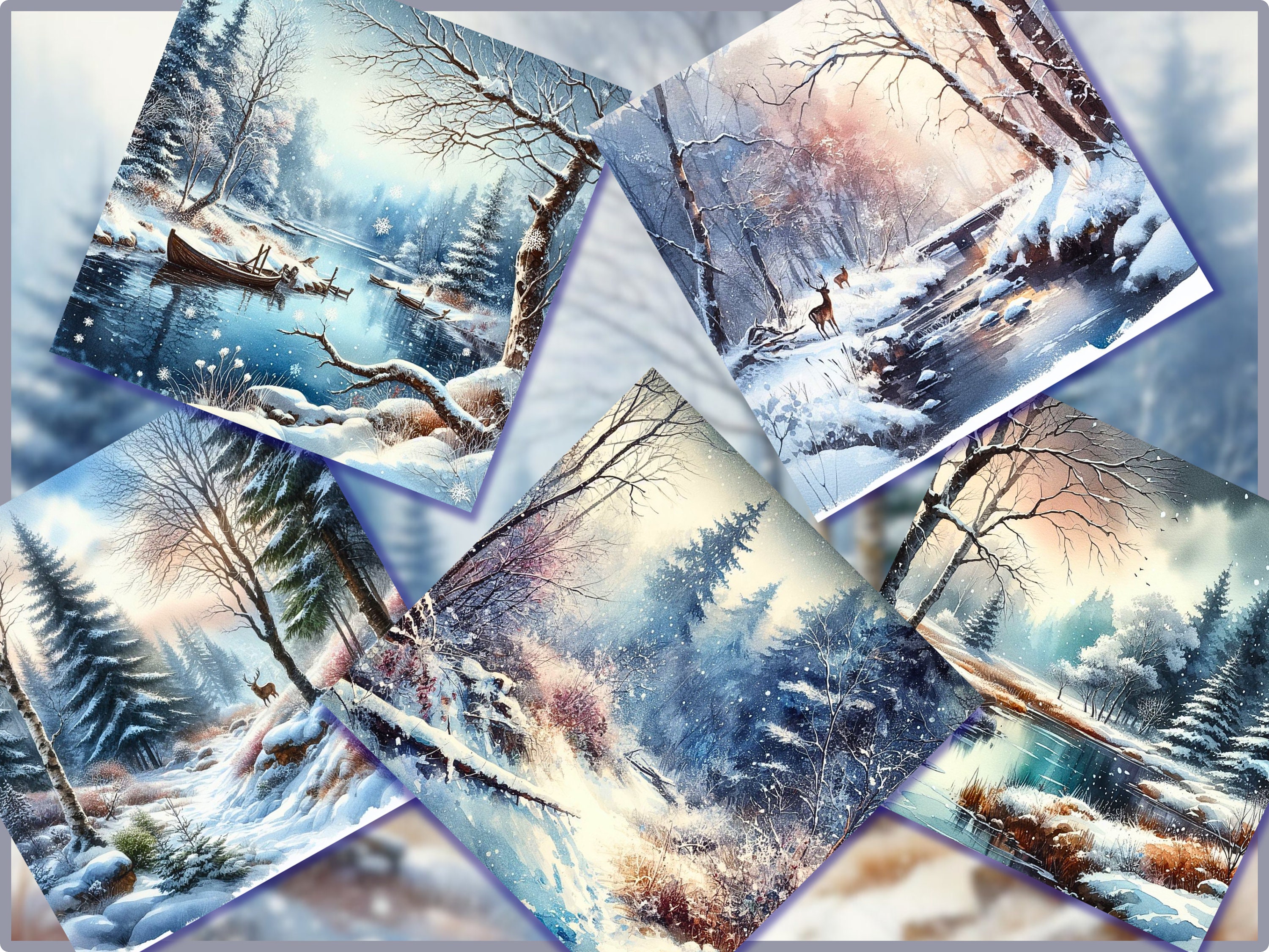 Winter Scene Backgrounds Watercolor Winter Woodland Landscapes Winter ...