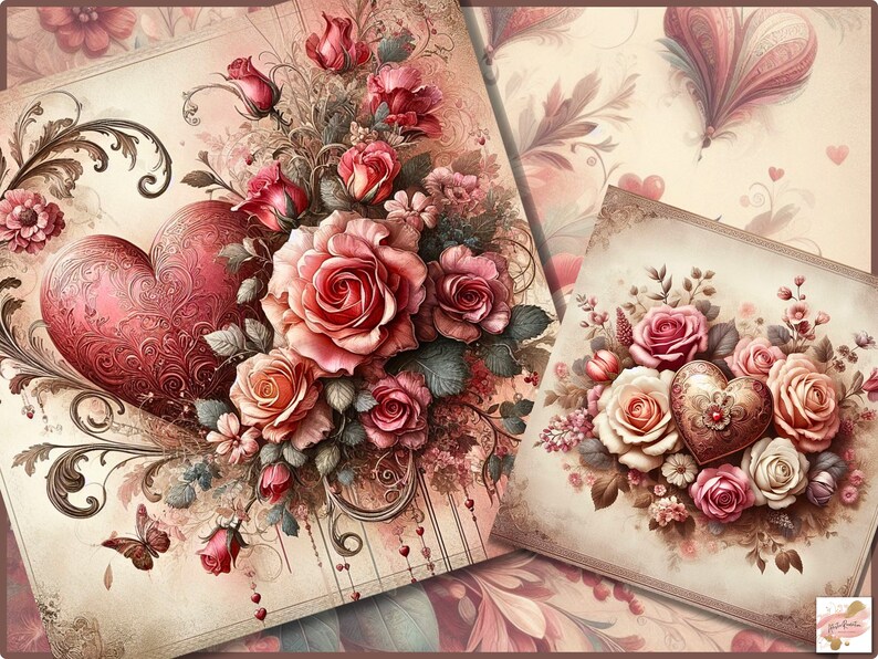 Valentine Digital Papers Valentine's Junk Journal Kit, Love Couple ...