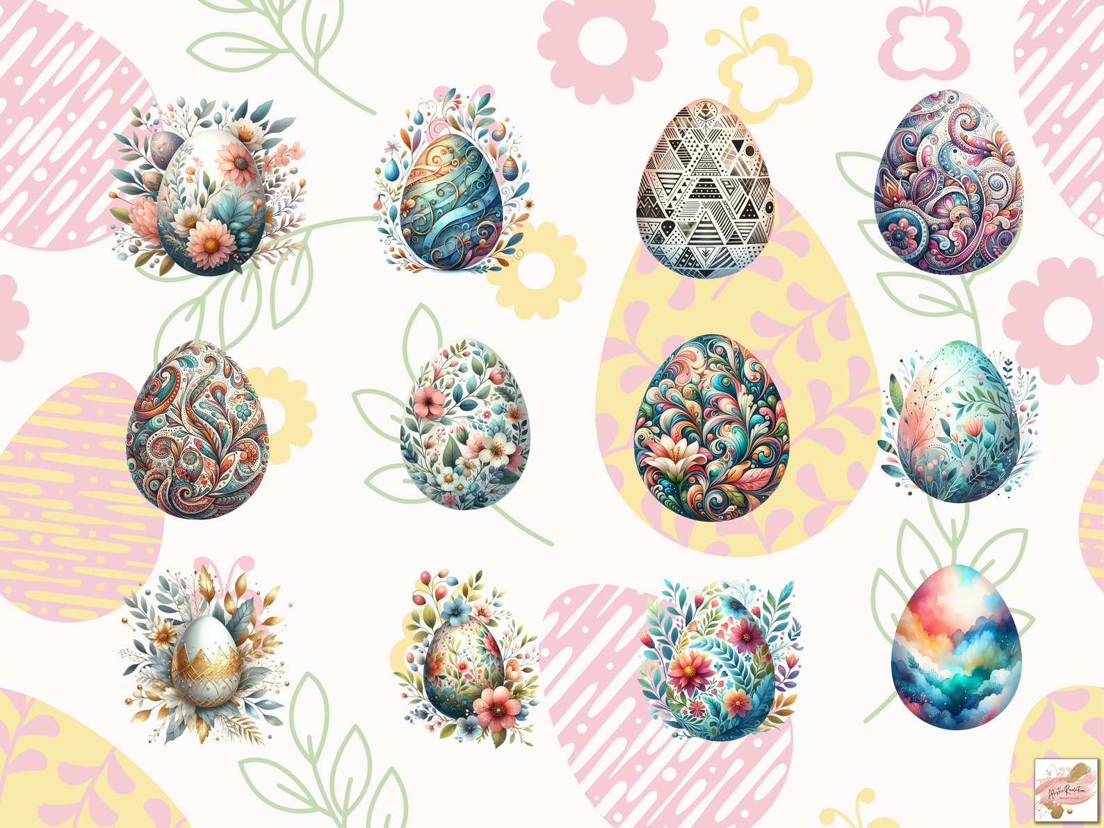 70 Watercolor Easter Egg Clipart Png, Watercolor Easter Clipart Bundle ...