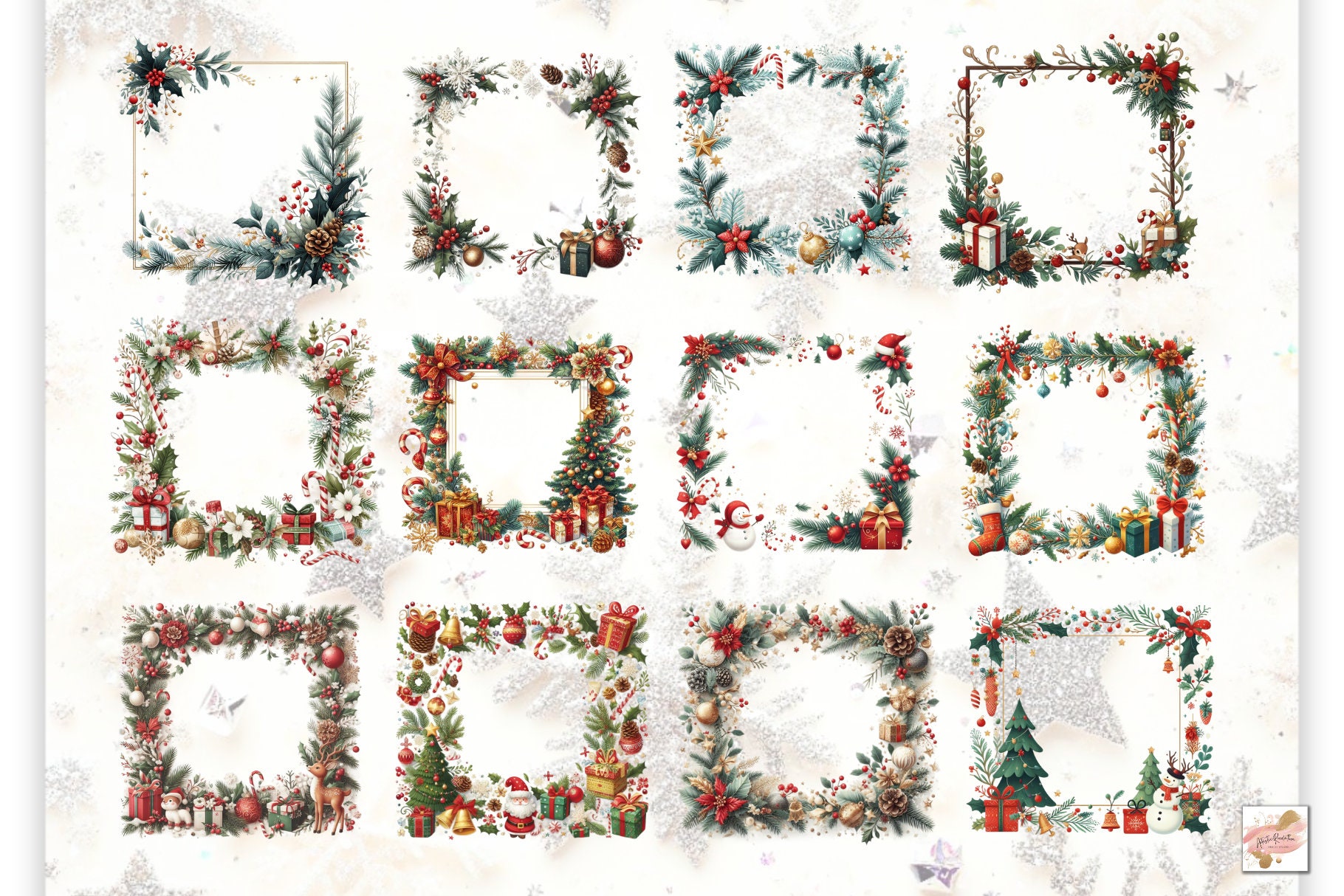 Watercolor Christmas Border Clipart Winter Floral Frame PNG Watercolor ...