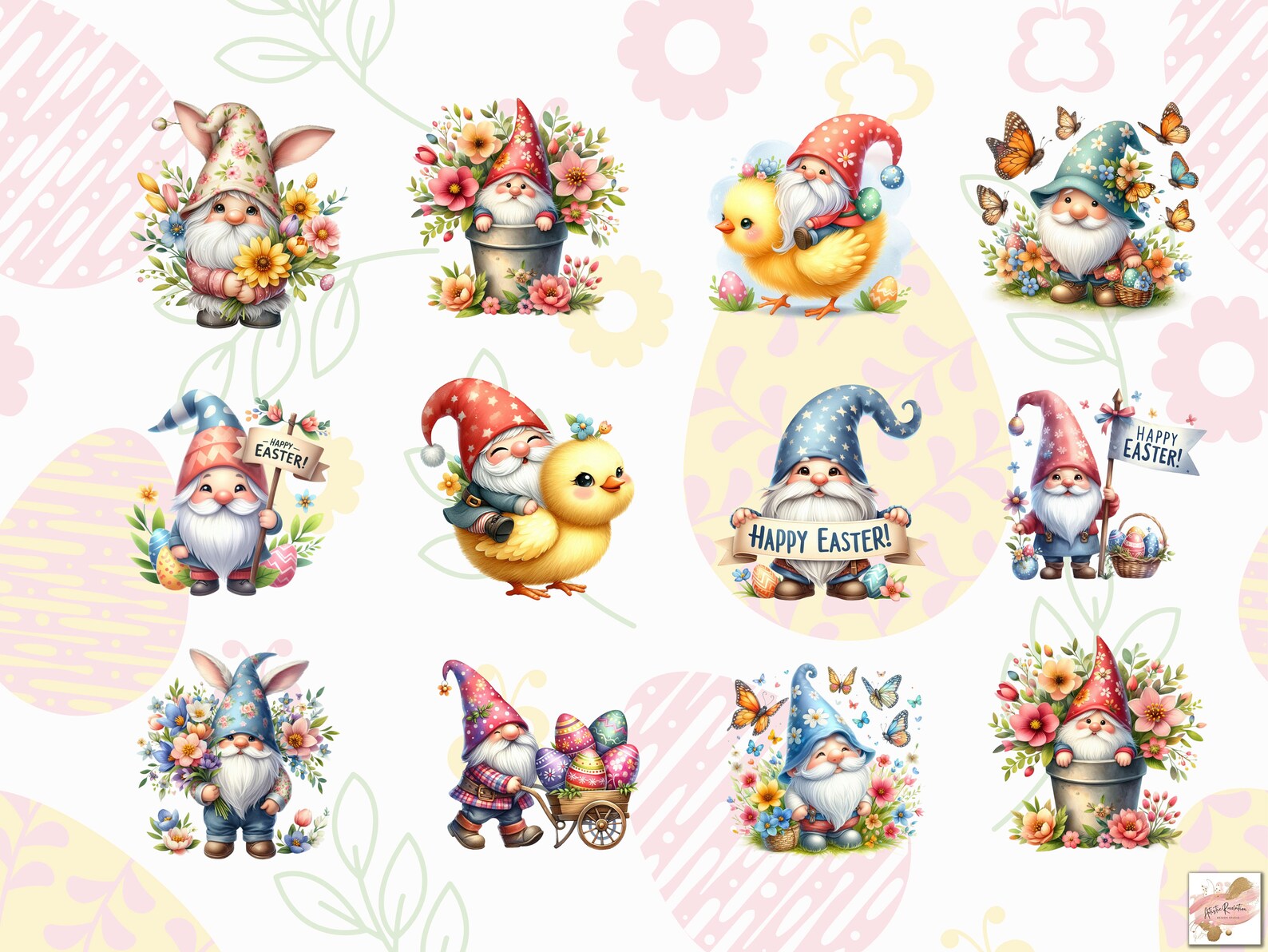 50 Watercolor Easter Gnomes Clipart Bundle, Cute Easter Clipart Bundle ...