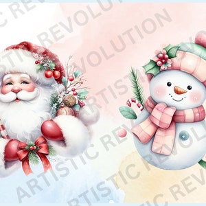 Cute Pastel Christmas Clipart Bundle PNG Watercolor Xmas Clip Art Pink ...