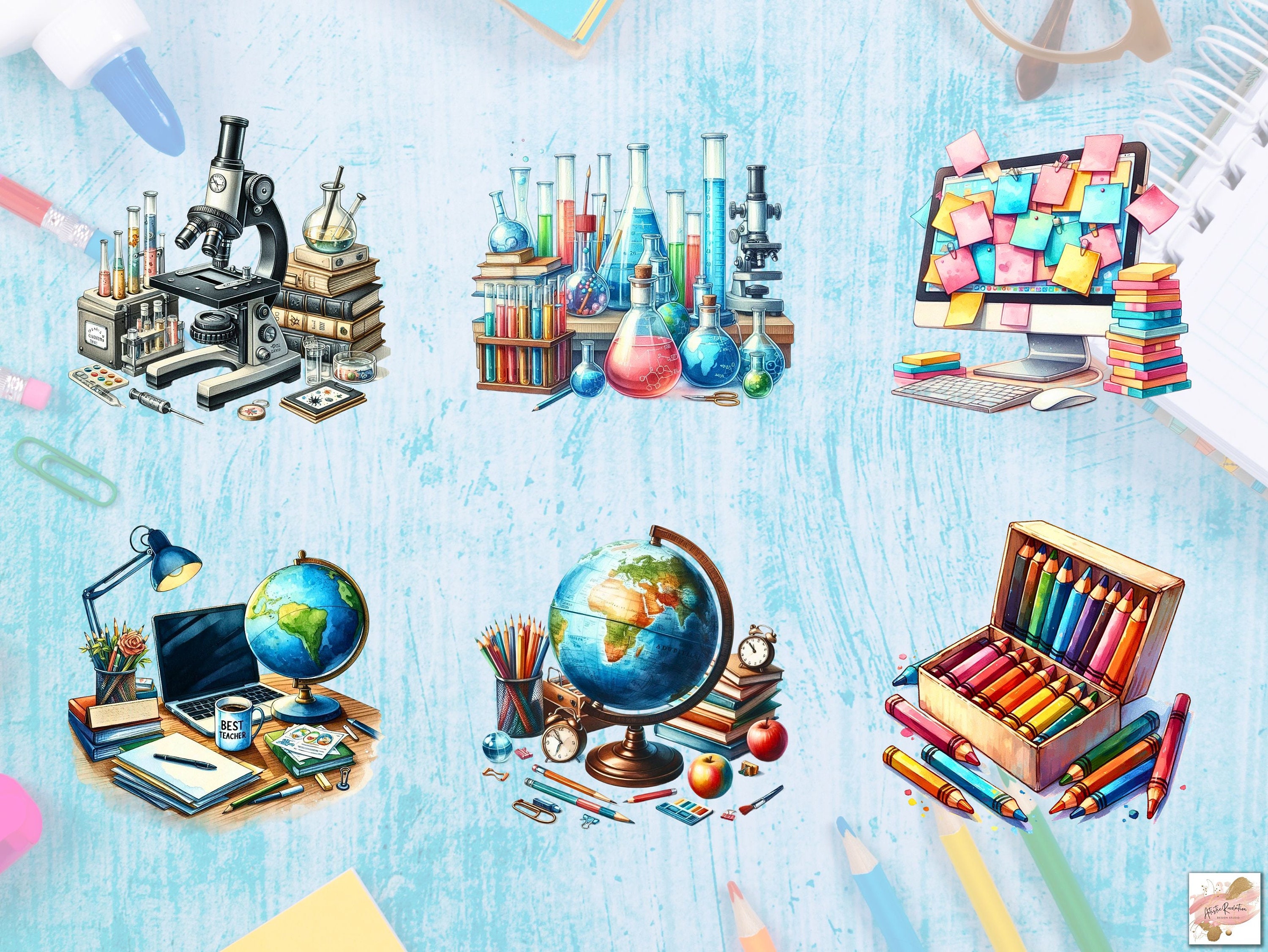 Back to School PNG Bundle, Watercolor Back to School Clipart Bundle ...