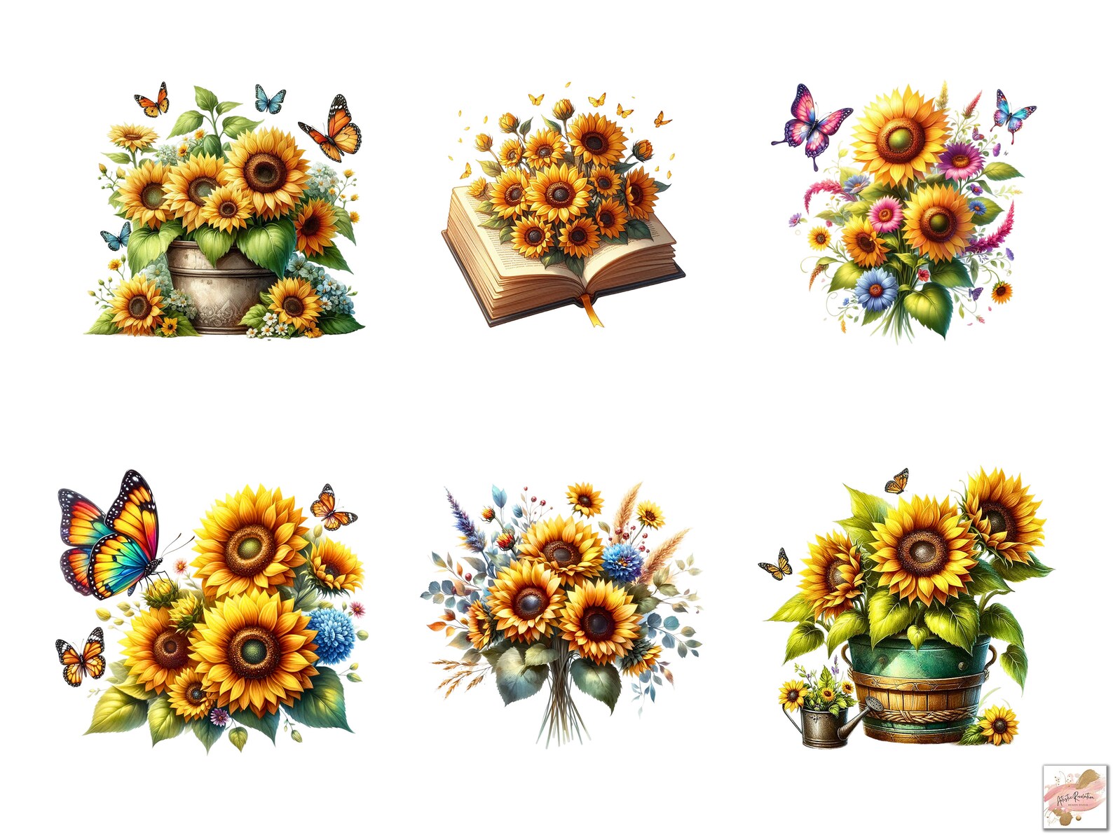Watercolor Sunflower Clipart Bundle, Sunflower Png Bundle, Watercolor ...