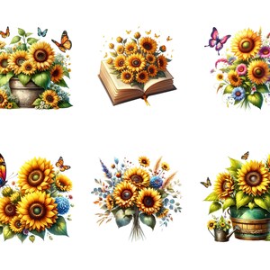 Watercolor Sunflower Clipart Bundle, Sunflower Png Bundle, Watercolor ...