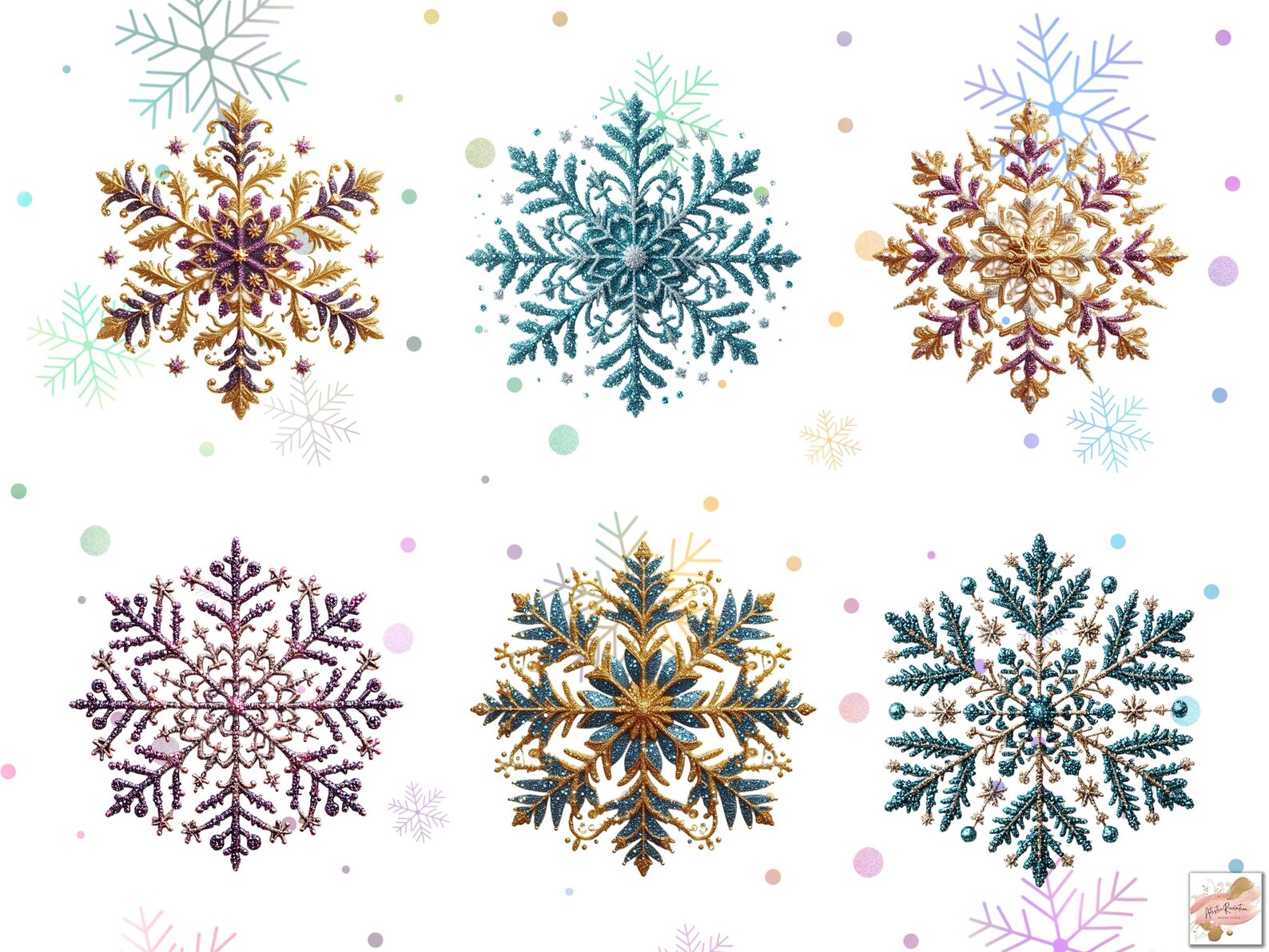 Watercolor Glitter Snowflakes Clipart Bundle, Christmas Snowflake Png ...