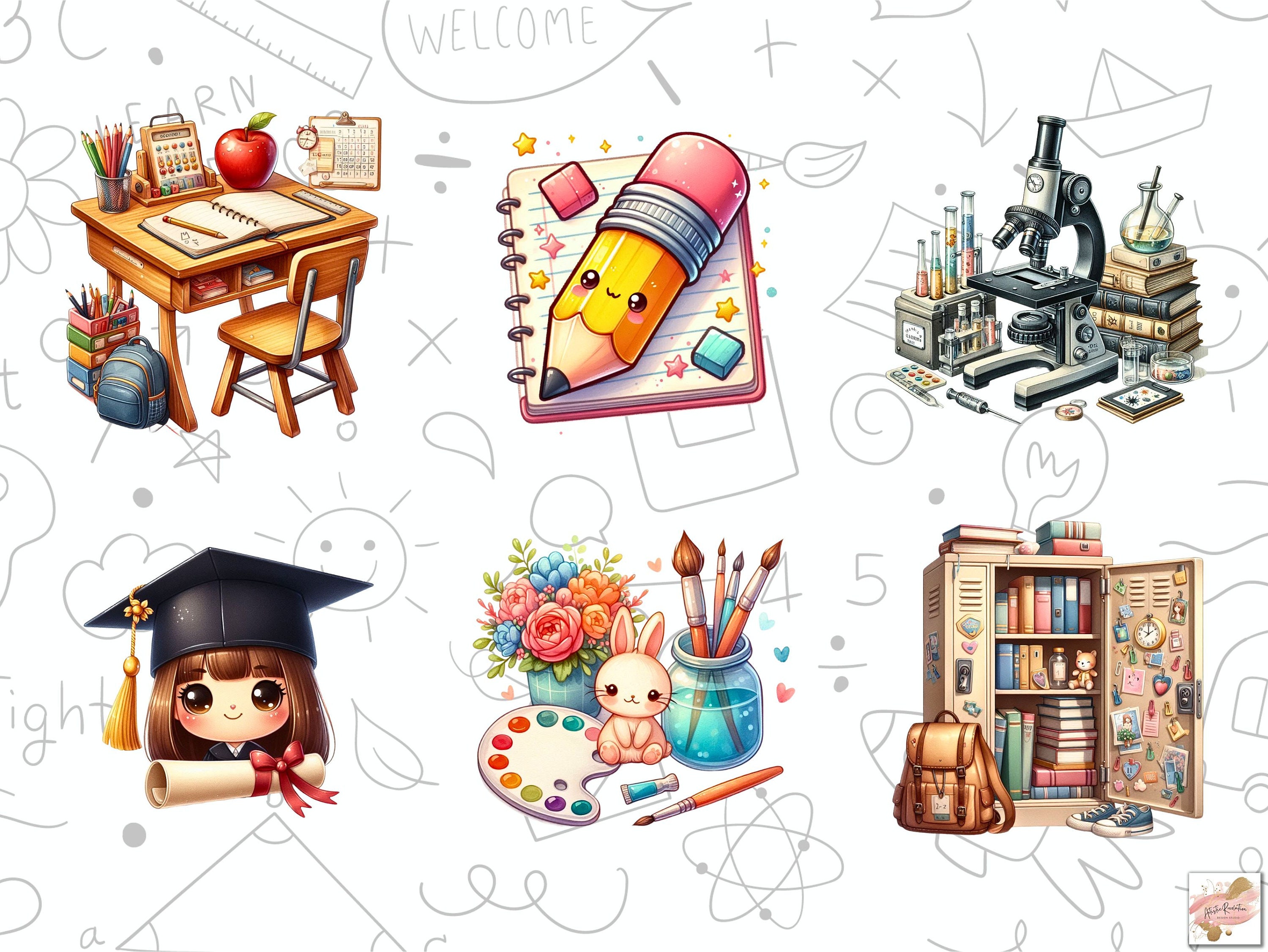 Watercolor Back to School PNG Bundle, Back to School Clipart Bundle ...