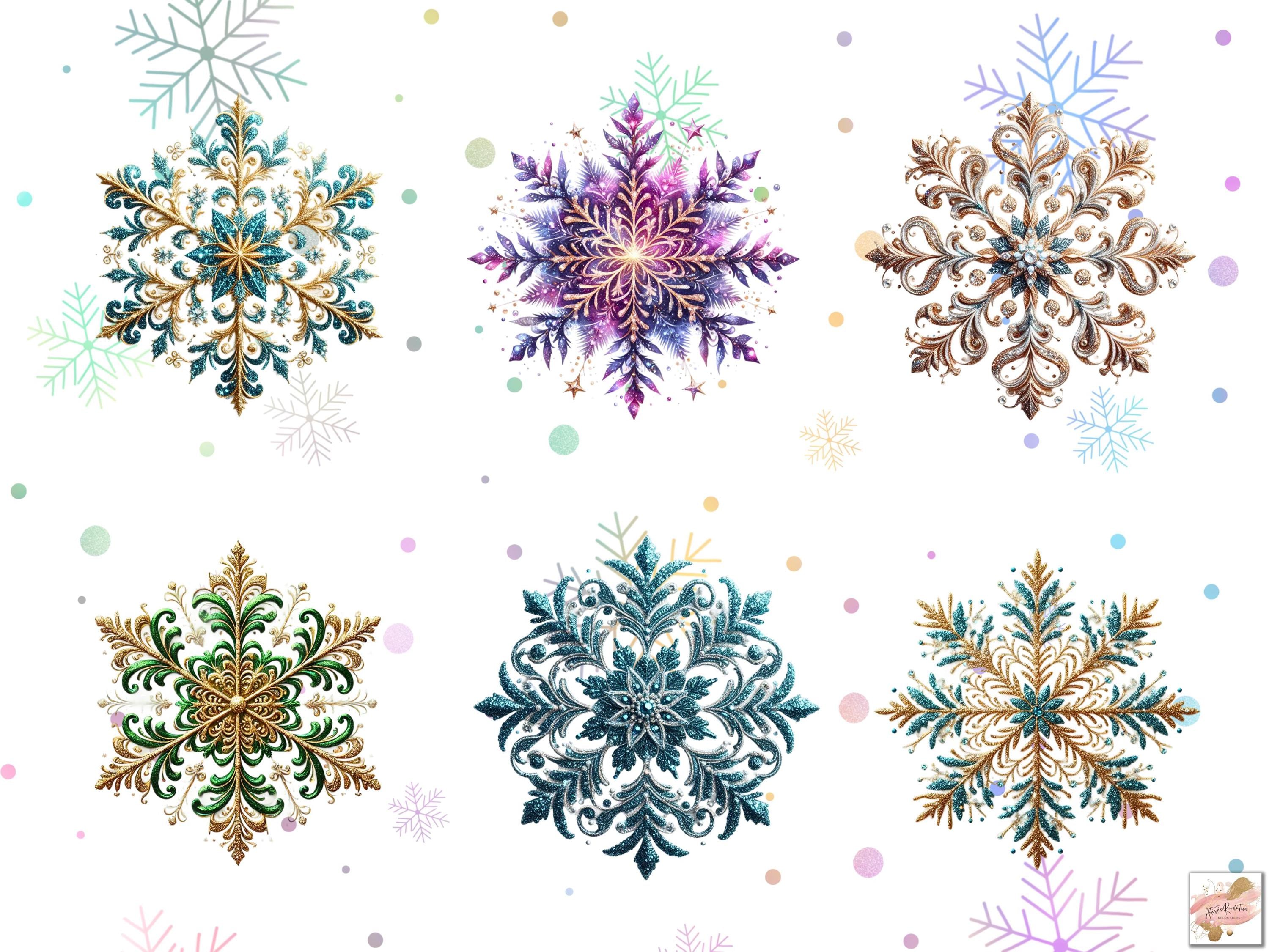 Watercolor Glitter Snowflakes Clipart Bundle, Christmas Snowflake Png ...