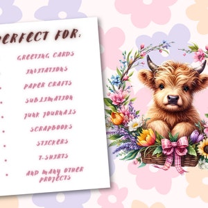 Watercolor Spring Highland Cows Clipart Bundle, Spring Flowers Clipart ...