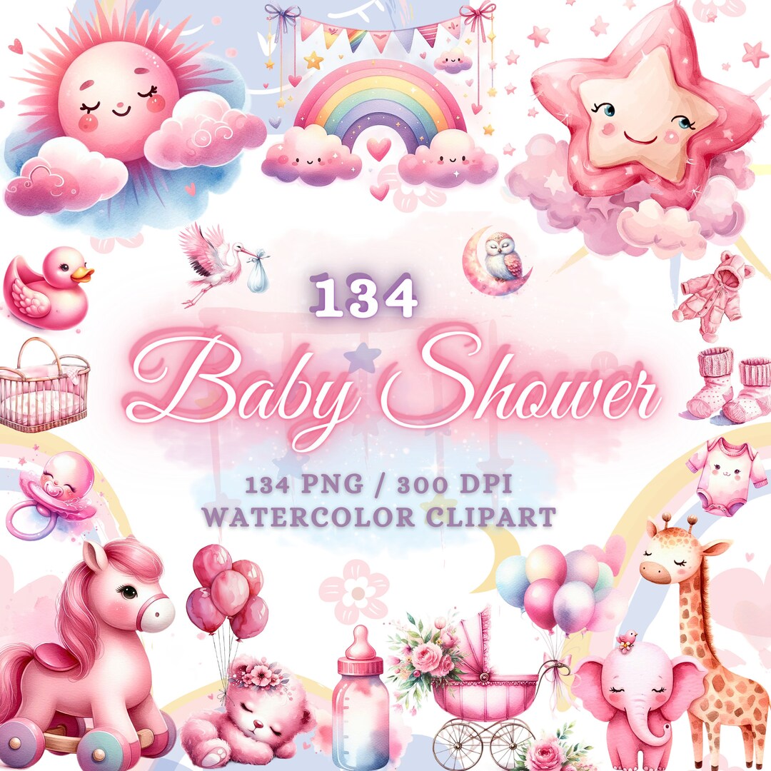 134 Watercolor Baby Shower Nursery Clipart Bundle, Watercolor Nursery ...