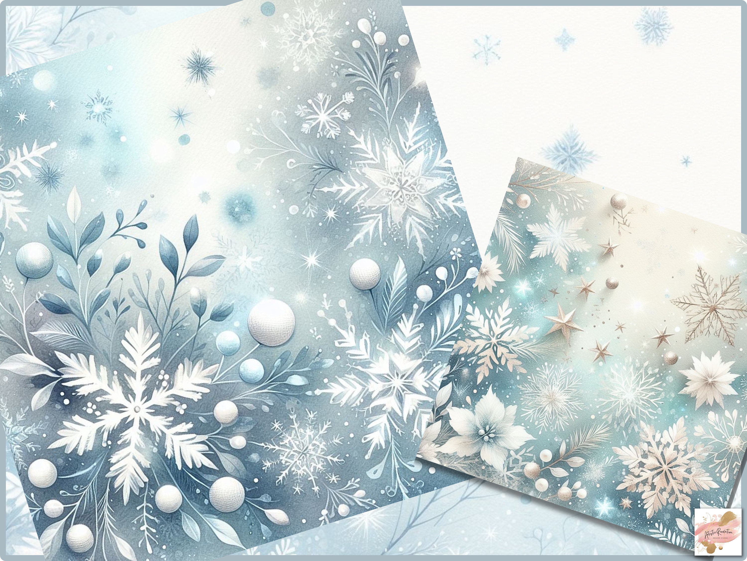 51 Winter Snowflakes Digital Papers Watercolor Snowflake Backgrounds ...