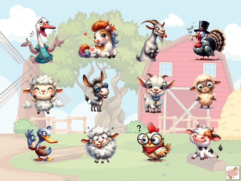 70 Cute & Funny Farm Animals Clipart Bundle, Cute Baby Farm Animals Png ...