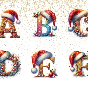 Christmas Alphabet Png Bundle, Christmas Letters Png Santa Hat Letter ...
