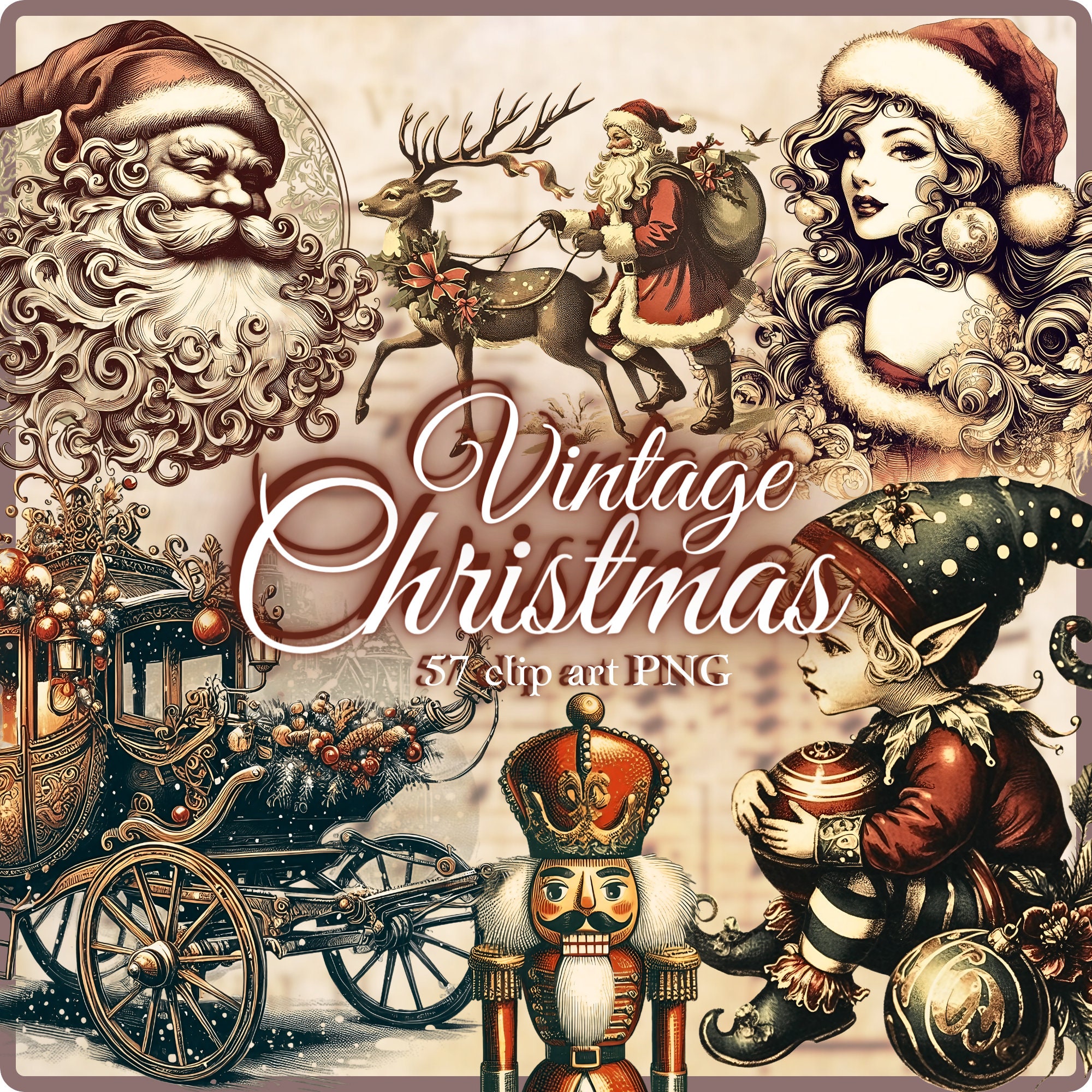 57 Retro Vintage Christmas Clipart Bundle, Vintage Christmas PNG, Retro ...