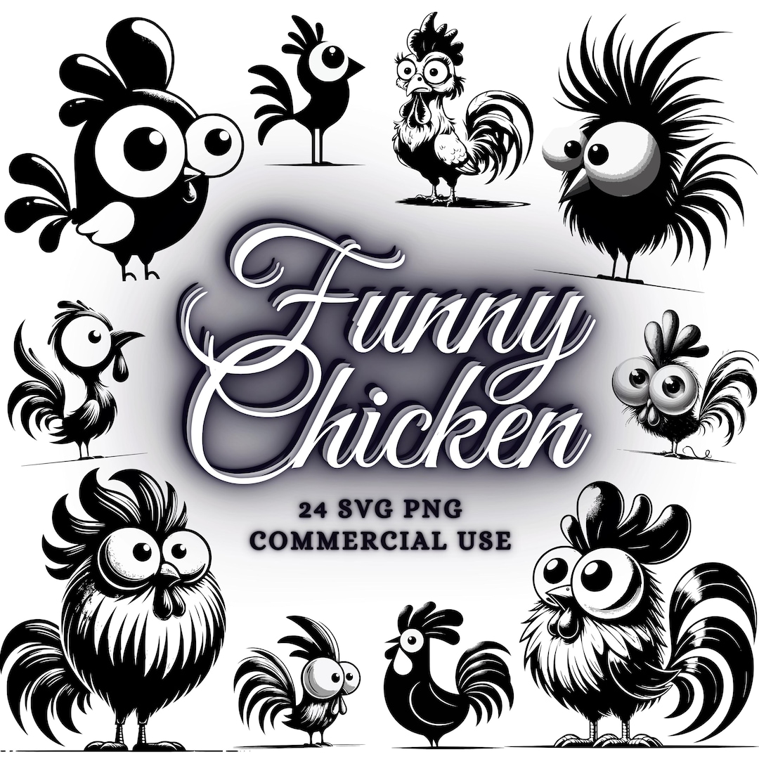 Funny Crazy Chicken Svg & Png, Rooster Clipart, Chicken Vector Image ...
