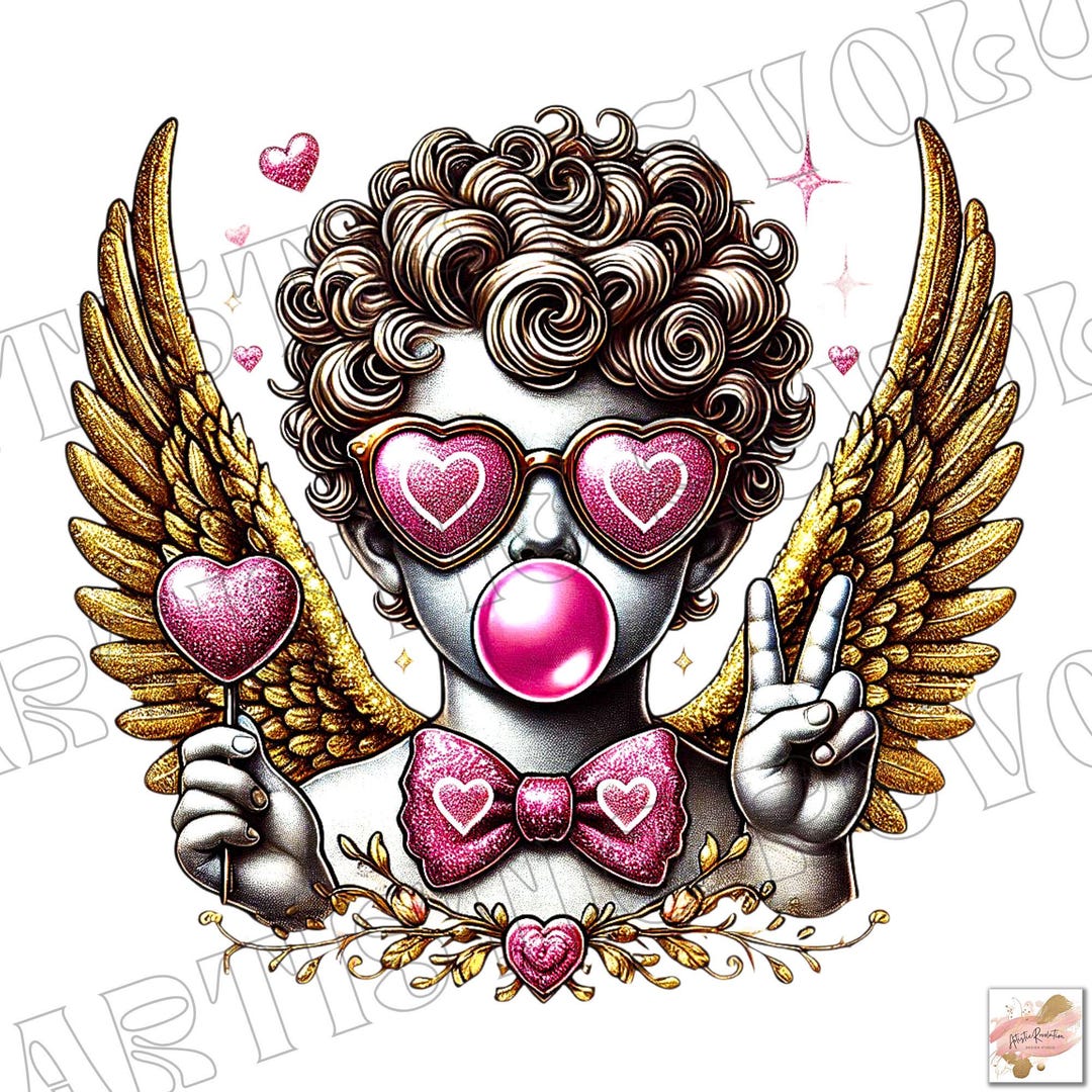 Retro Cupid Valentine Blowing Bubble PNG, Vintage Valentines Day Png ...