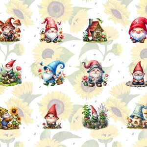 60 Cute Watercolor Garden Gnomes Clipart Bundle, Spring Garden Clipart ...