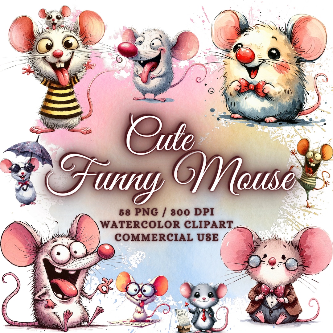 58 Funny Mouse Clipart Png Bundle, Cute Mouses, Watercolor Mouse ...