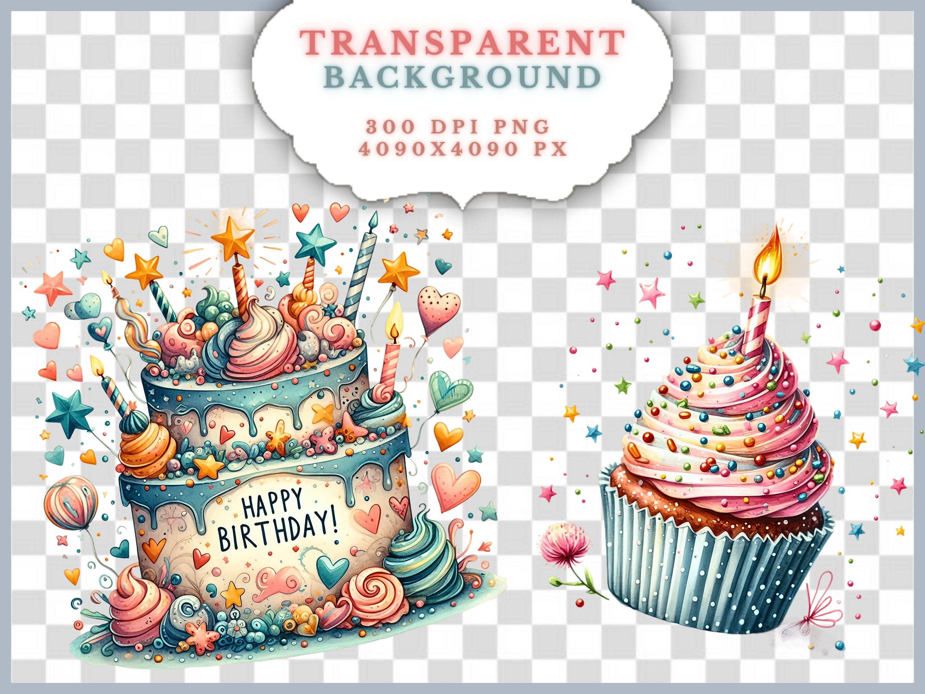 70 Watercolor Happy Birthday Clipart Bundle, Colorful Birthday Clipart ...
