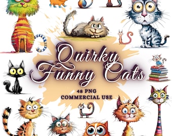 Quirky Cat Clipart PNG Whimsical Kitten Sublimation Clip Art Cute ...