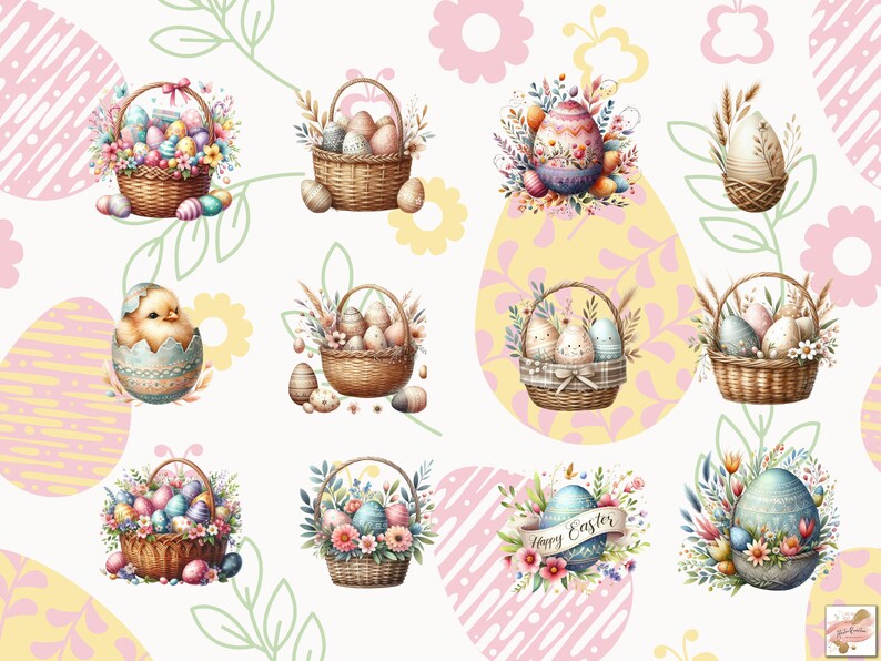 70 Watercolor Easter Egg Clipart Png, Watercolor Easter Clipart Bundle ...