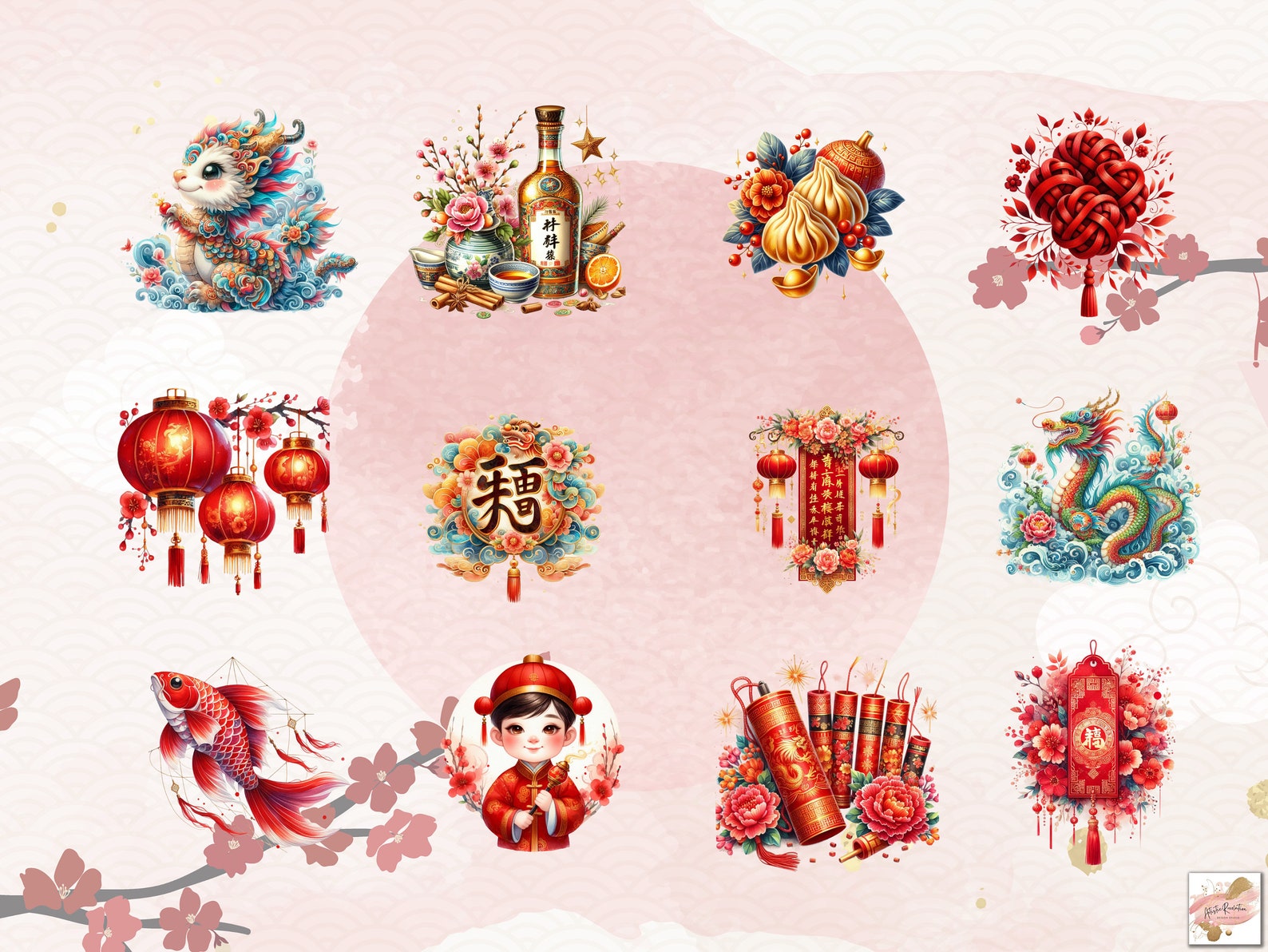 61 Chinese New Year Clipart Bundle, Lunar Year Clipart, Chinese New ...