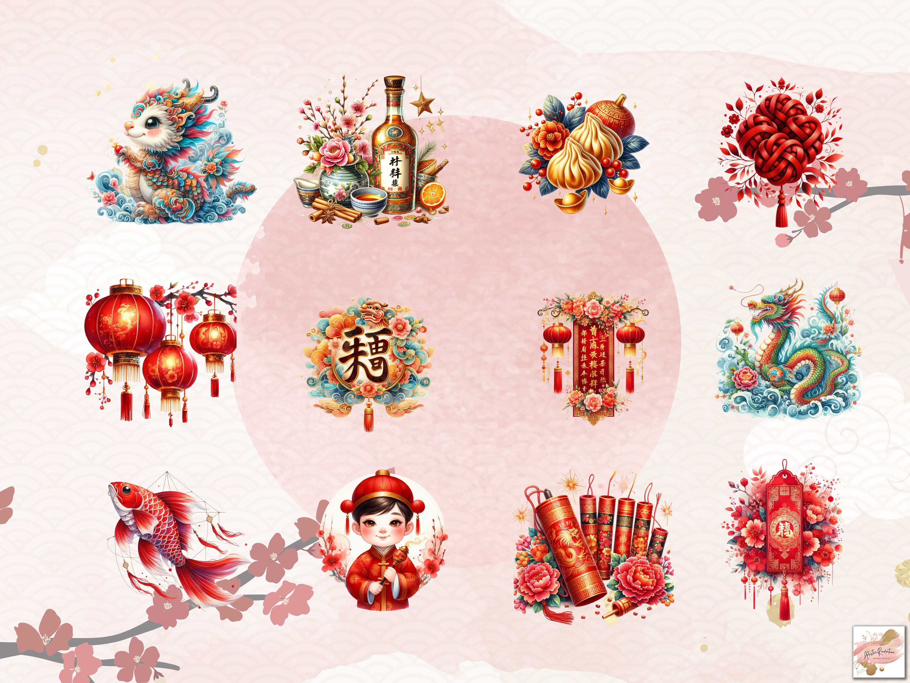 61 Chinese New Year Clipart Bundle, Lunar Year Clipart, Chinese New ...