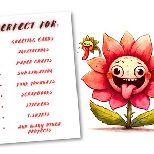 32 Watercolor Funny Cute Flowers Clipart Bundle, Funny Flower Png ...