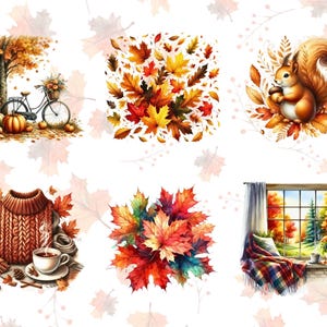 Watercolor Fall Clipart Bundle, Cozy Fall Png Bundle, Fall Sublimation ...
