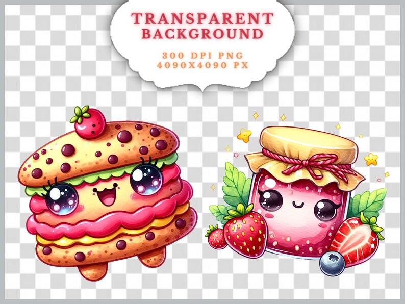 120 Cute Kawaii Food Clipart Bundle, Watercolor Food Clipart, Food Png ...