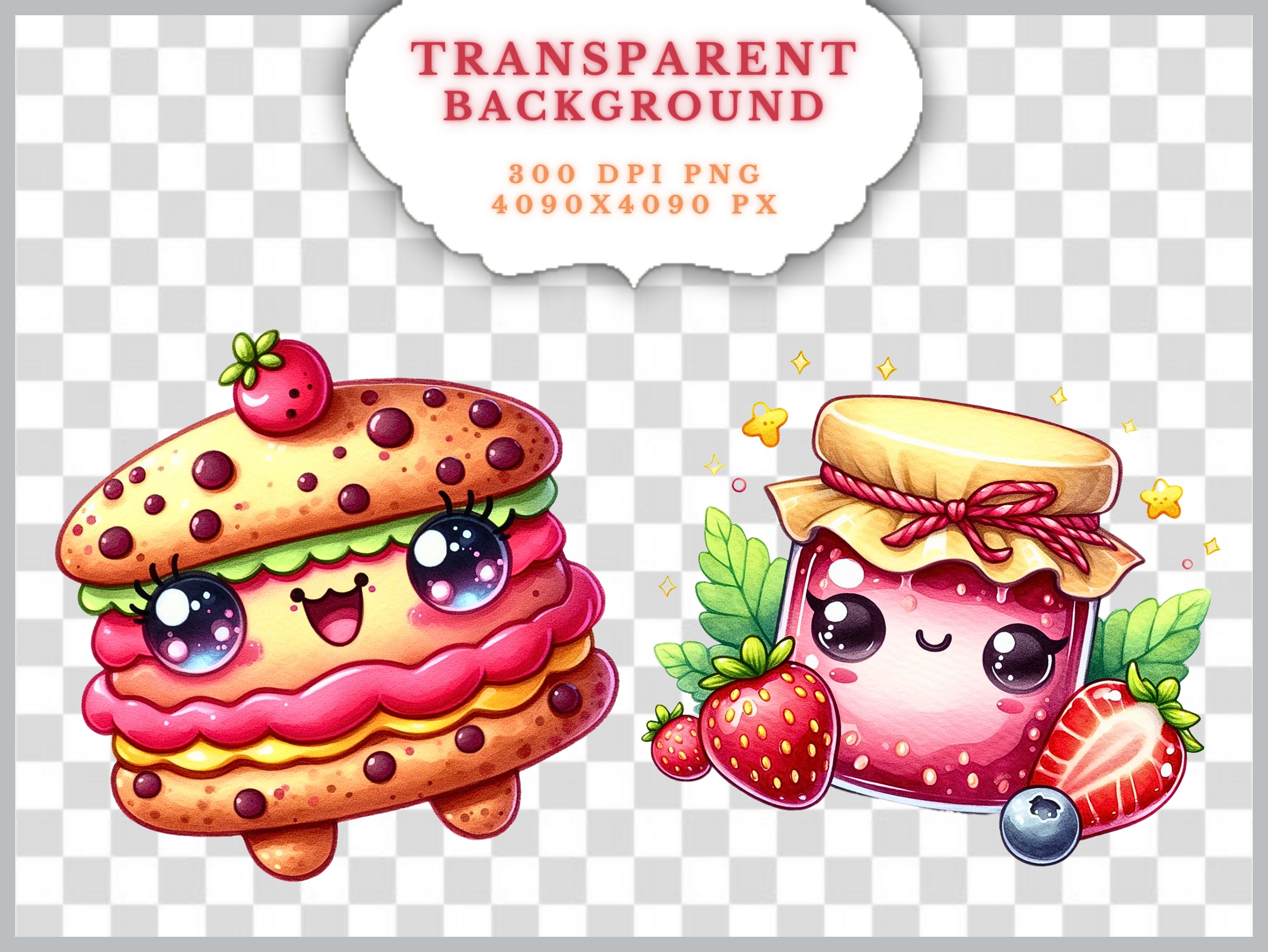 120 Cute Kawaii Food Clipart Bundle, Watercolor Food Clipart, Food Png ...