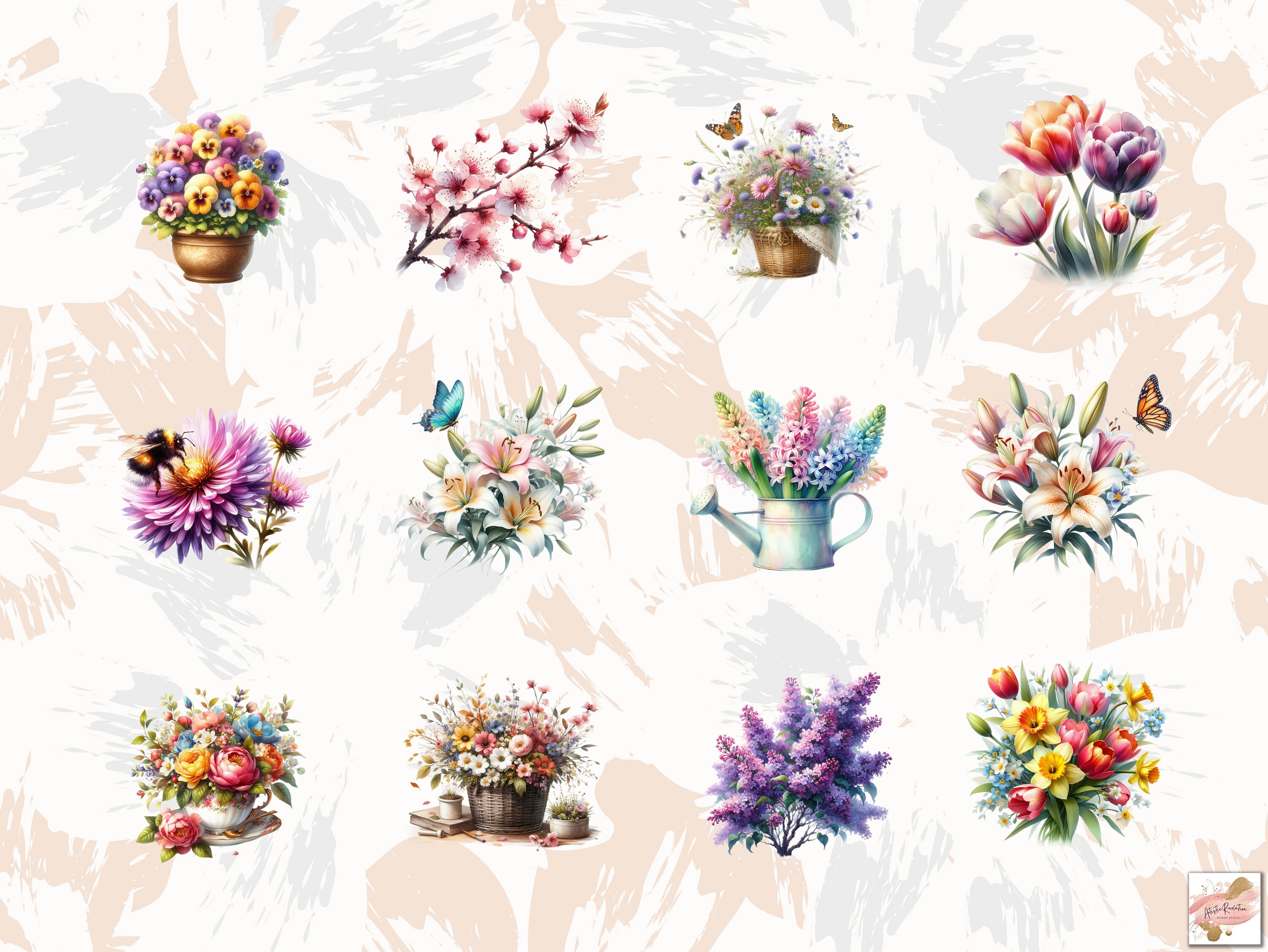 71 Watercolor Spring Flowers Clipart Bundle, Wildflowers Clipart Bundle ...
