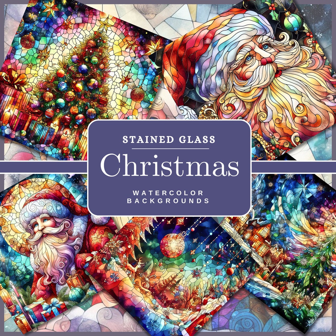 Stained Glass Christmas Digital Paper Bundle Stained Glass Christmas ...