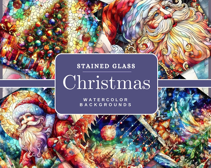 Stained Glass Christmas Digital Paper - Christmas Design, Digital ...