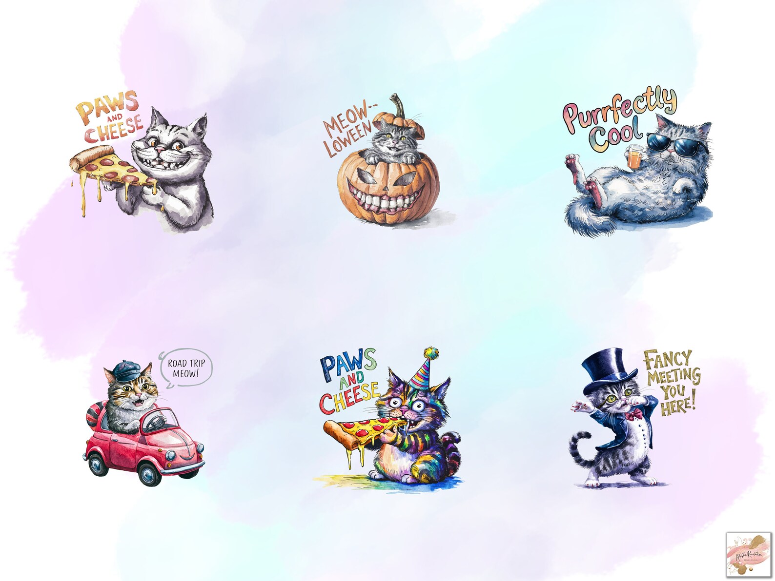 24 Funny Quotes Cat Clipart Bundle, Funny Cat Clipart, Watercolor Cat ...