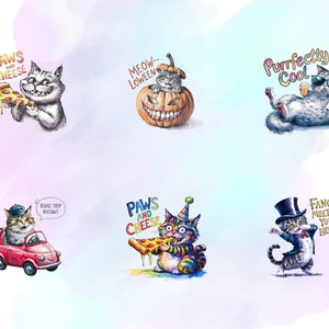 24 Funny Quotes Cat Clipart Bundle, Funny Cat Clipart, Watercolor Cat ...