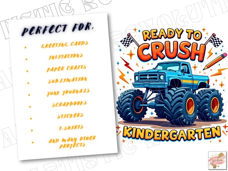 Ready to Crush Kindergarten Png, Monster Truck Png, First Day of School ...