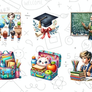 Watercolor Back to School PNG Bundle, Back to School Clipart Bundle ...